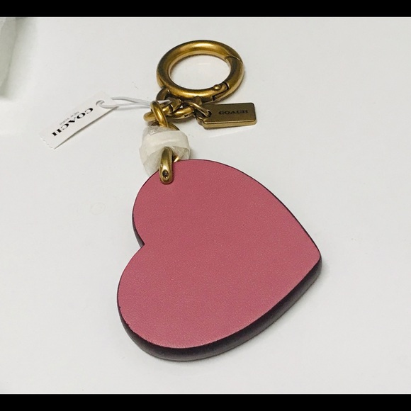 Coach | Accessories | Coach Pink Leather Heart Crystals Charm Keychain ...